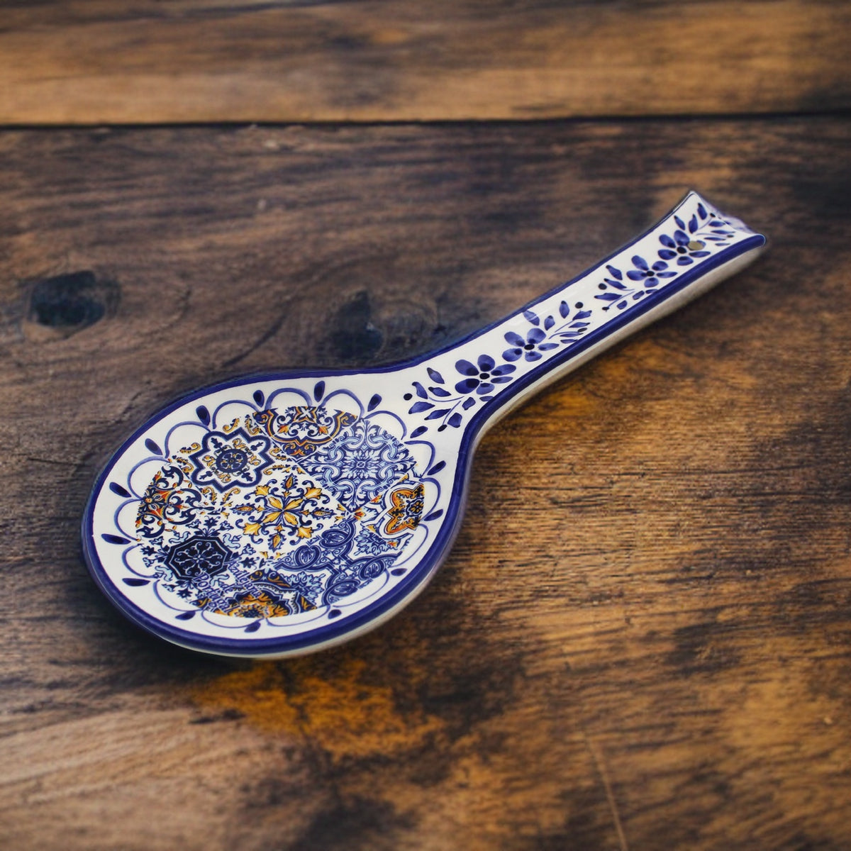 Hand-painted Decorative Ceramic Portuguese Blue Floral Tile Spoon Rest ...