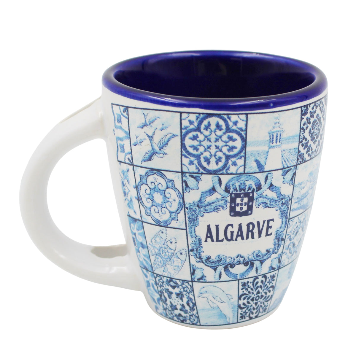 Algarve Blue Azulejo Pattern Ceramic Espresso Cup with Integrated Spoo ...