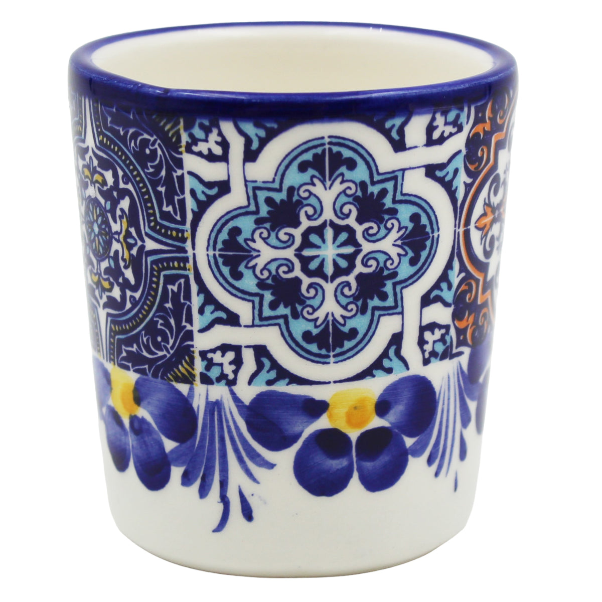 Portuguese Azulejo Ceramic Espresso Cup Set of 2 - Blue Tile Pattern w ...