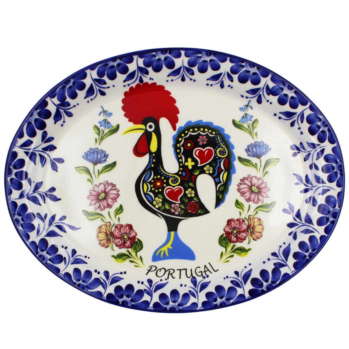 Traditional Rooster Galo Barcelos Floral Ceramic Oval Platter ...